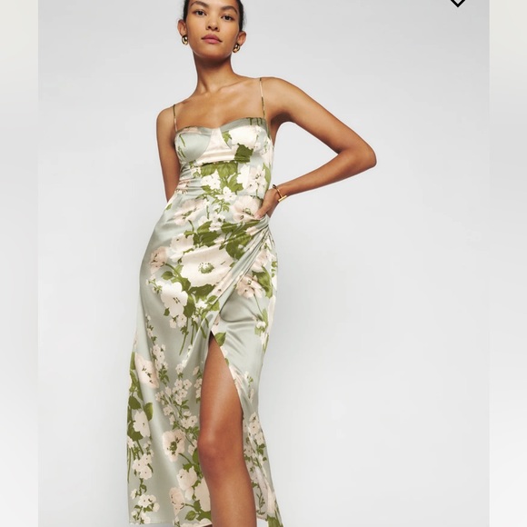 Reformation | Dresses | Reformation Marguerite Silk Dress In Tarragon ...